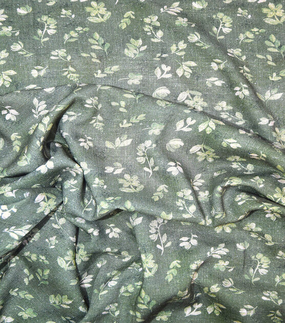 Green Floral Printed Slub Linen Fabric Joann