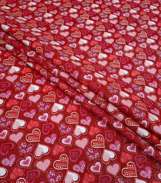 Patterned Hearts Red Valentines Day Glitter Cotton Fabric Joann