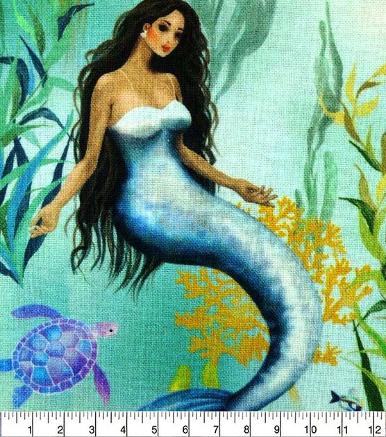 Mythical Mermaids On Blue Novelty Cotton Fabric Joann