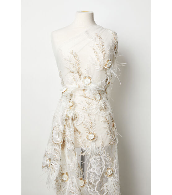 Badgley Mischka Champagne Ostrich Feather Mesh Fabric Joann