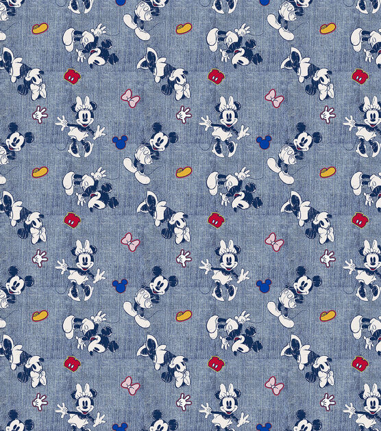 Disney Cotton Fabric Mickey And Minnie Denim Badge Toss Joann