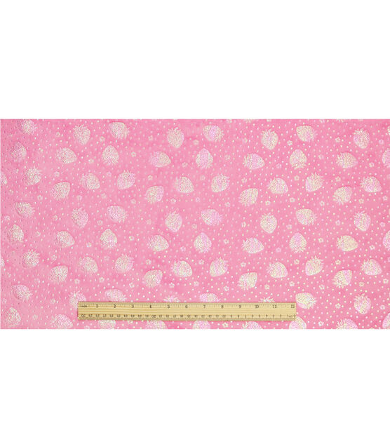Foil Summer Strawberries On Pink Pure Plush Fleece Fabric Joann