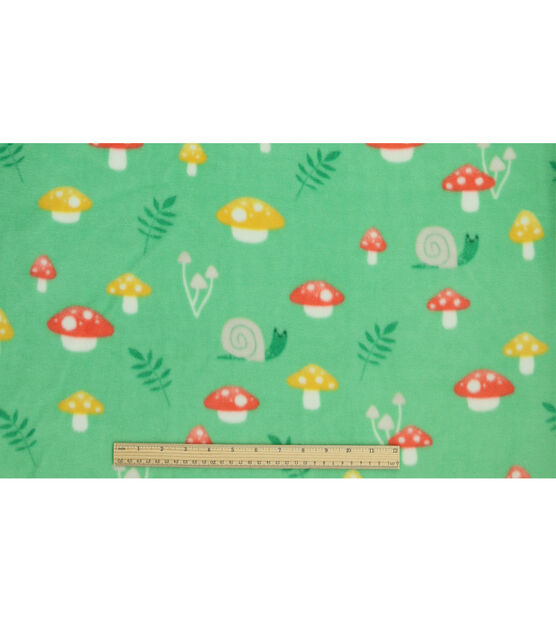 Spring Mushrooms On Green Anti Pill Plush Fleece Fabric By Pop Joann