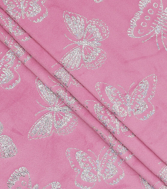 Butterfly Foil On Pink Pure Plush Fleece Fabric Joann