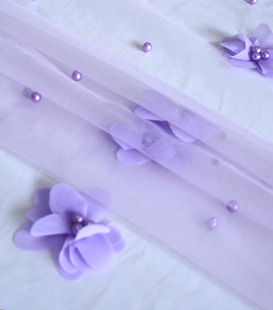 Purple 3d Floral With Pearls Mesh Fabric By Sew Sweet Joann