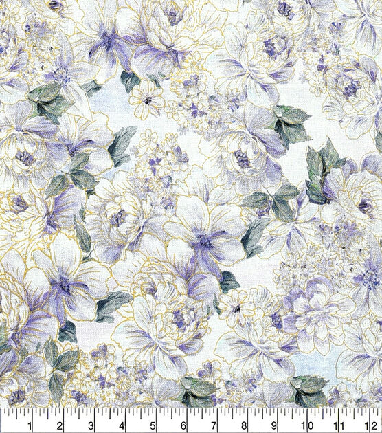 Purple Floral Premium Metallic Cotton Fabric Joann