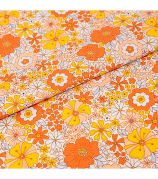 Singer Orange And Yellow Retro Floral Cotton Fabric By Keepsake Calico