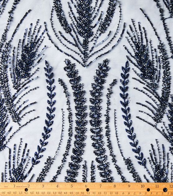 Badgley Mischka Embroidered Navy Sead Bead Mesh Fabric Joann