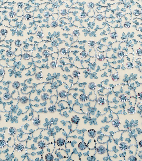 Blue Vine Embroidered With Sequin Mesh Fabric By Sew Sweet Joann
