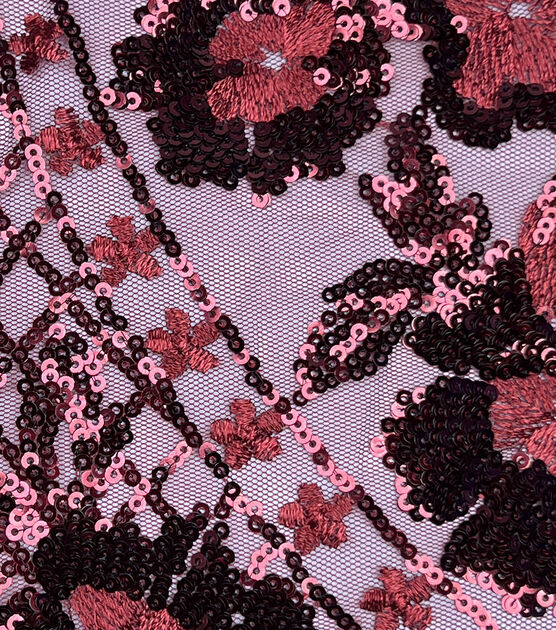 Red Floral Sequin Deco Mesh Fabric Joann
