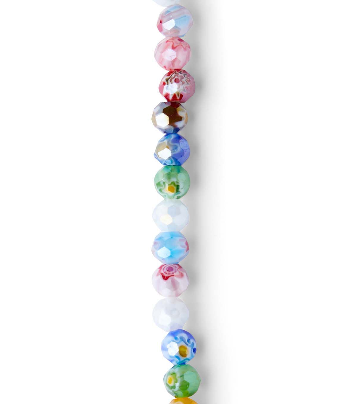 7 Multi Millefiori Faceted Round Glass Strung Beads by hildie jo JOANN