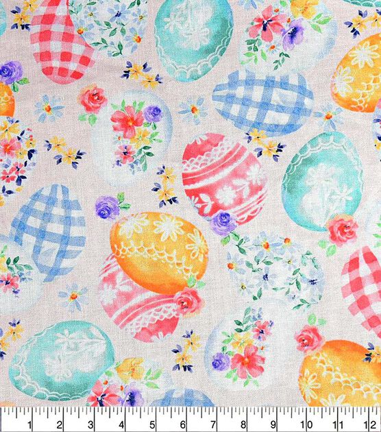 Multicolor Floral Decorative Eggs Easter Cotton Fabric Joann