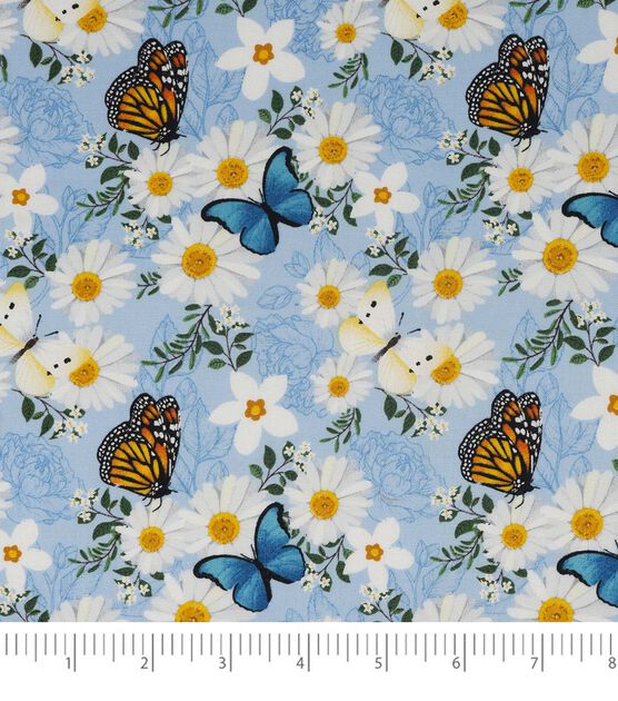 Singer Daisies And Butterflies On Blue Quilt Cotton Fabric Joann