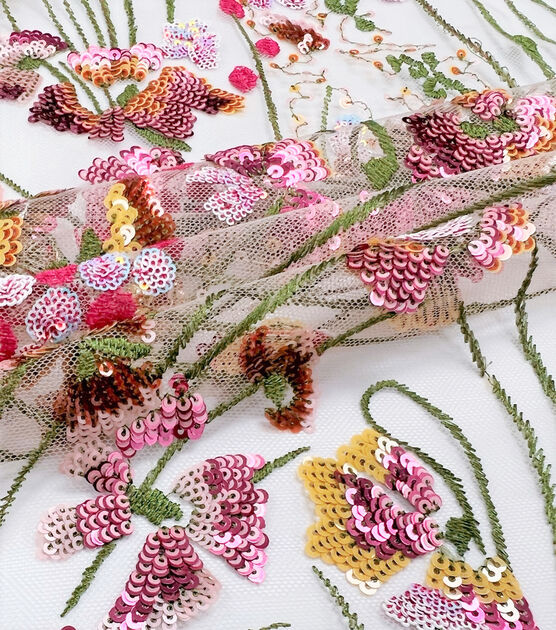 Multi Embroidered Floral Sequins On Mesh Apparel Fabric Joann