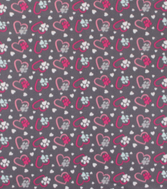 Blizzard Fleece Fabric Pink Gray Paws And Hearts Joann