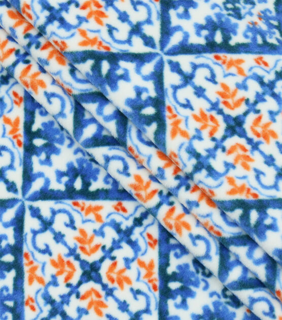 Blue And Orange Diamond Tile Luxe Fleece Fabric Joann