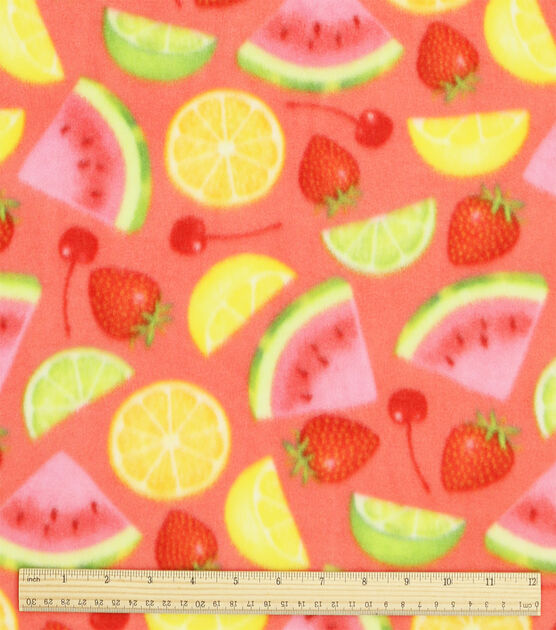 Bold Summer Mixed Fruit On Pink Anti Pill Plush Fleece Fabric Joann