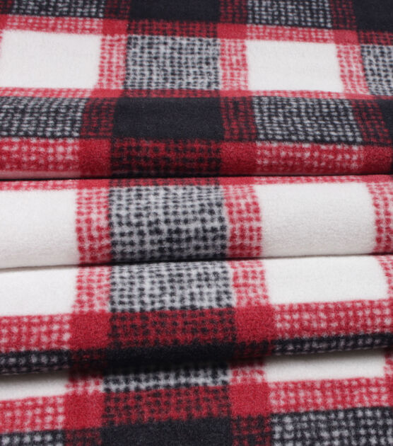 Red And Black Textured Plaid Anti Pill Fleece Fabric Joann