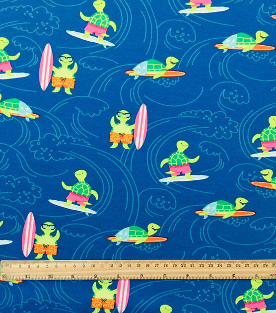 Turtles On Blue Cotton Interlock Knit Fabric By Pop Joann