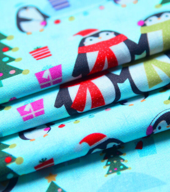 Trees And Penguins On Blue Christmas Cotton Fabric Joann
