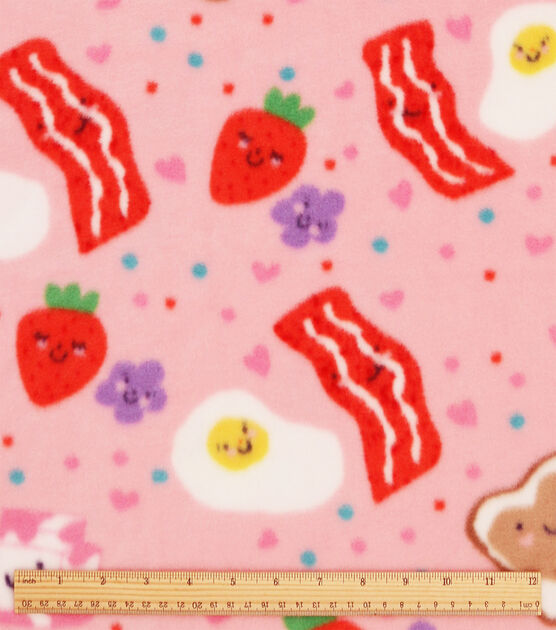 Breakfast Foods On Pink Anti Pill Plush Fleece Fabric By Pop Joann