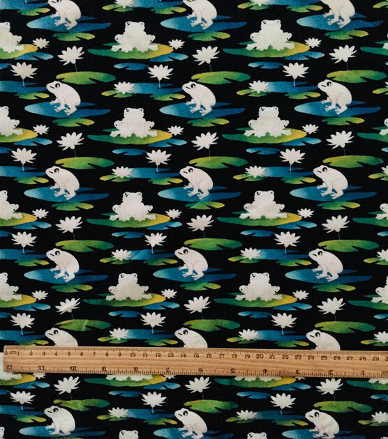 Frogs On Black Cotton Interlock Knit Fabric By Pop Joann