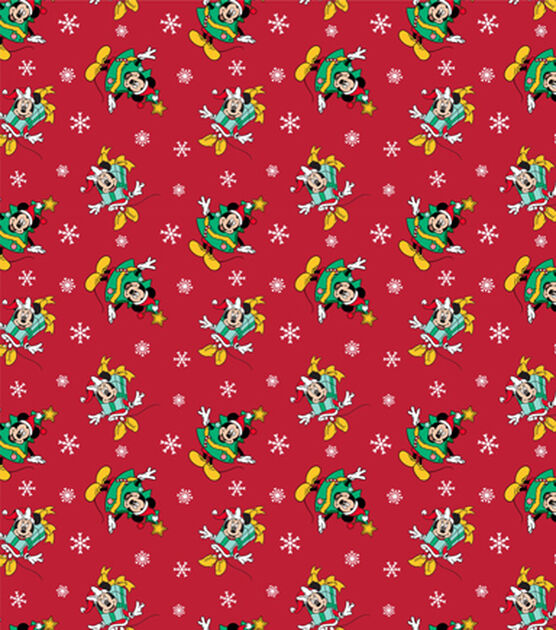 Mickey And Minnie Presents On Red Christmas Cotton Fabric Joann