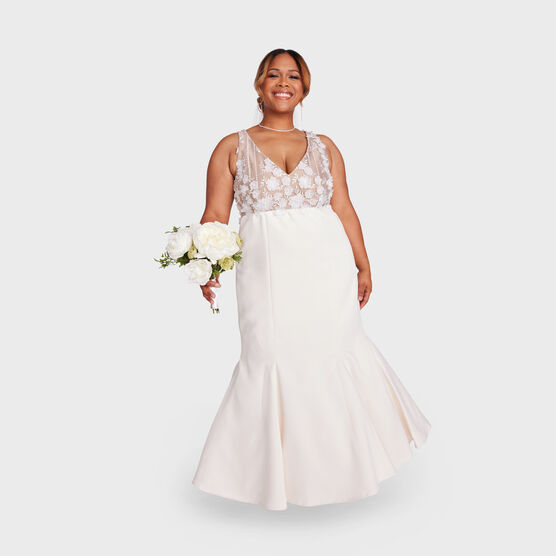 Bridal Polyester Embellished Fabric Trailing Floral With Pearls Joann