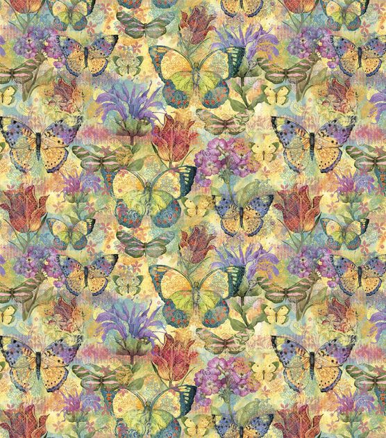 Susan Winget Yellow Butterfly Floral Garden Premium Cotton Fabric Joann