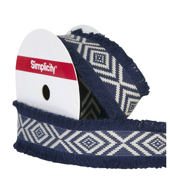 Simplicity Double Jacquard Fringe Trim125 Navy Joann