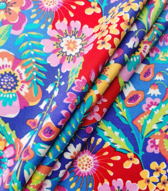 Multicolor Floral On Blue Luxe Flannel Fabric Joann