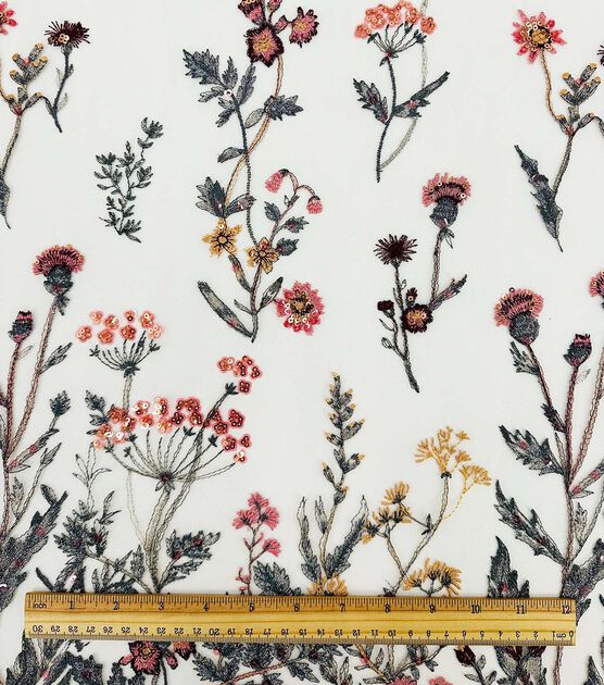 Sequin Floral On White Embroidered Mesh Fabric Joann