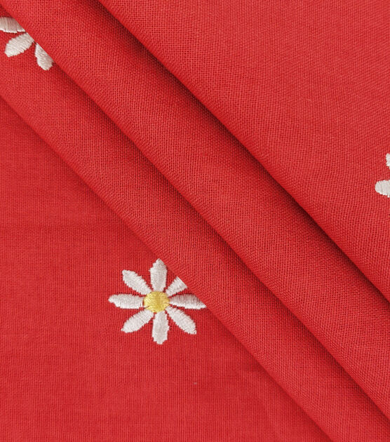 Daisy Embroideries On Red Quilt Cotton Fabric By Keepsake Calico Joann