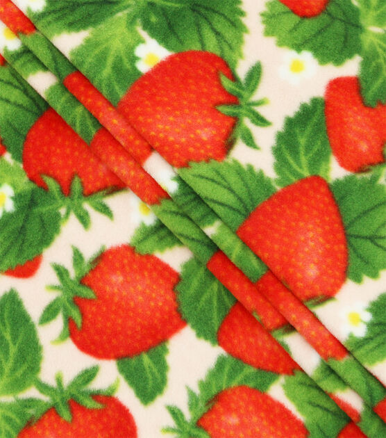 Red Bold Summer Strawberry Patch Anti Pill Plush Fleece Fabric Joann