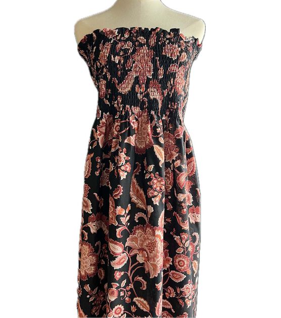Floral Damask On Black Smocked Cotton Fabric Joann