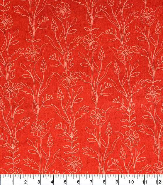 18 X 21 Red Tonal Floral Cotton Fabric Quarter 1pc By Keepsake Calico