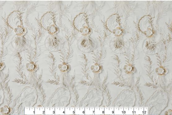 Badgley Mischka Champagne Ostrich Feather Mesh Fabric Joann