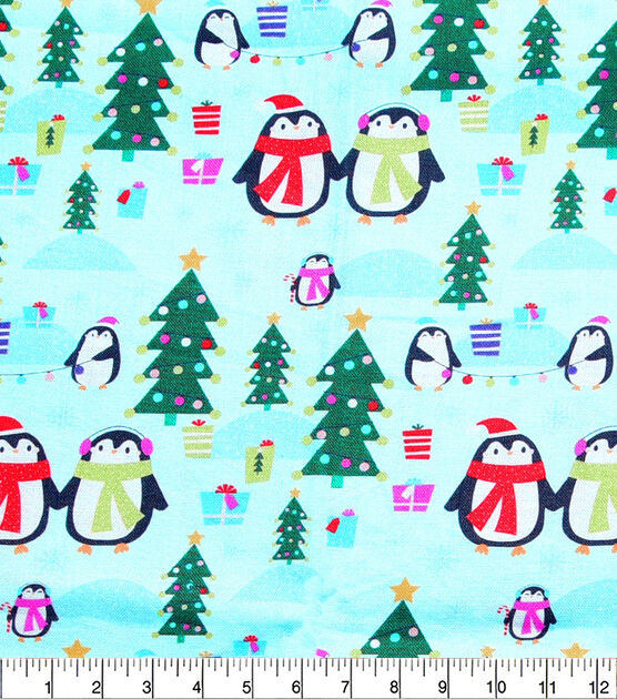 Trees And Penguins On Blue Christmas Cotton Fabric Joann