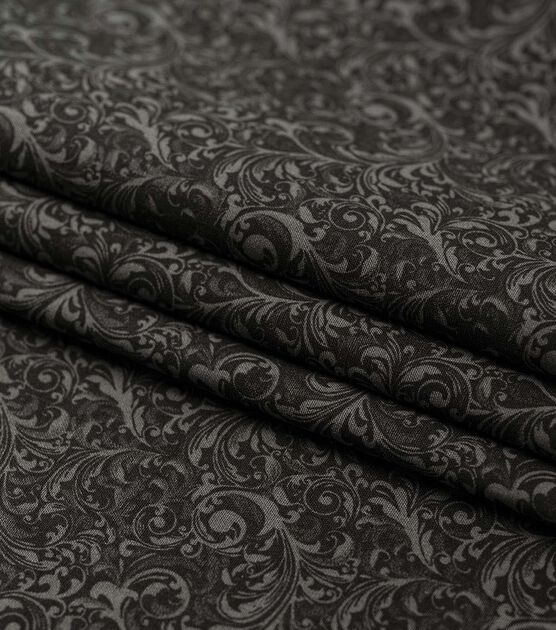 Elegant Scrolls On Black Foil Cotton Fabric By Keepsake Calico Joann