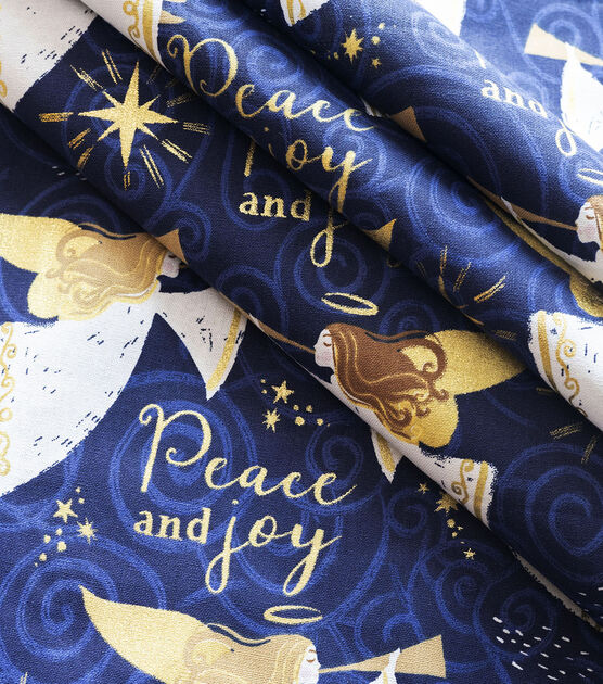Angels On Blue Christmas Foil Cotton Fabric Joann