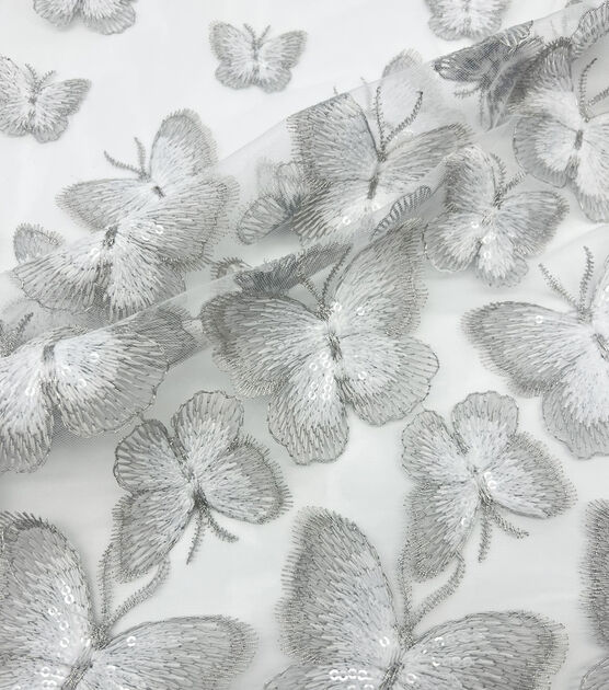 White Sequin Butterfly Mesh Fabric By Sew Sweet Joann
