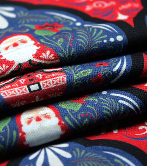Red Folk Santa And Reindeer Medallions Christmas Cotton Fabric Joann