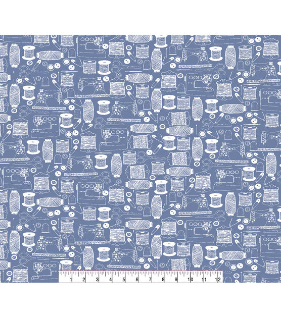 Sewing Notions On Light Blue Novelty Cotton Fabric Joann