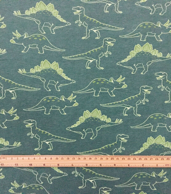 Dinosaurs On Green Jersey Knit Fabric By Pop Joann