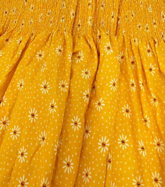 Spring Daisies On Yellow Smocked Bubble Gauze Fabric By Pop Joann