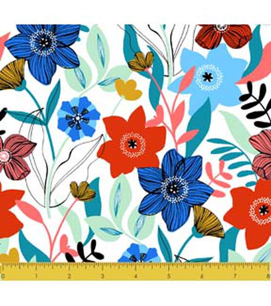 Stitch And Sparkle Fabrics Multiple Flowers On White Cotton Fabric Joann