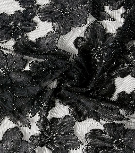 Badgley Mischka 3d Black Floral Beaded Embroidered Mesh Fabric Joann
