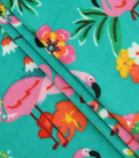Tropical Floral Flamingo On Blue Anti Pill Plush Fleece Fabric Joann