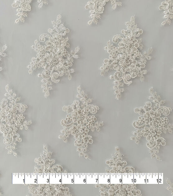 Bridal White Mesh Fabric With Cord Border Joann