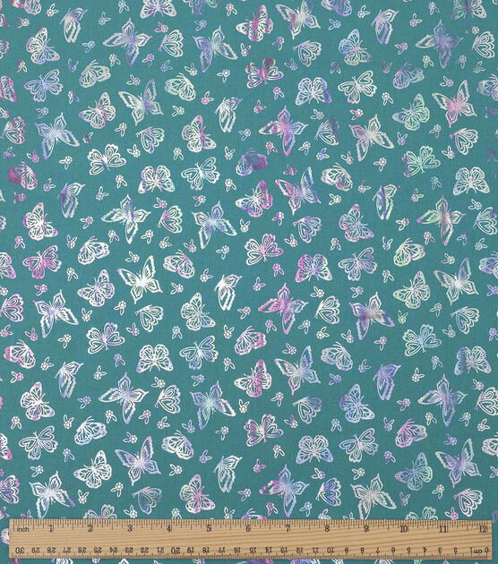 Butterflies On Teal Quilt Foil Cotton Fabric By Keepsake Calico Joann